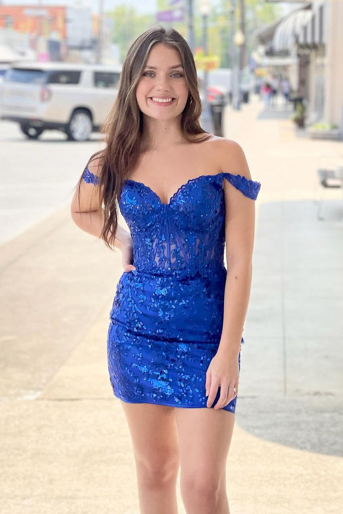 Cute Bodycon Sweetheart Royal Blue Sequins Short Homecoming Dresses ...