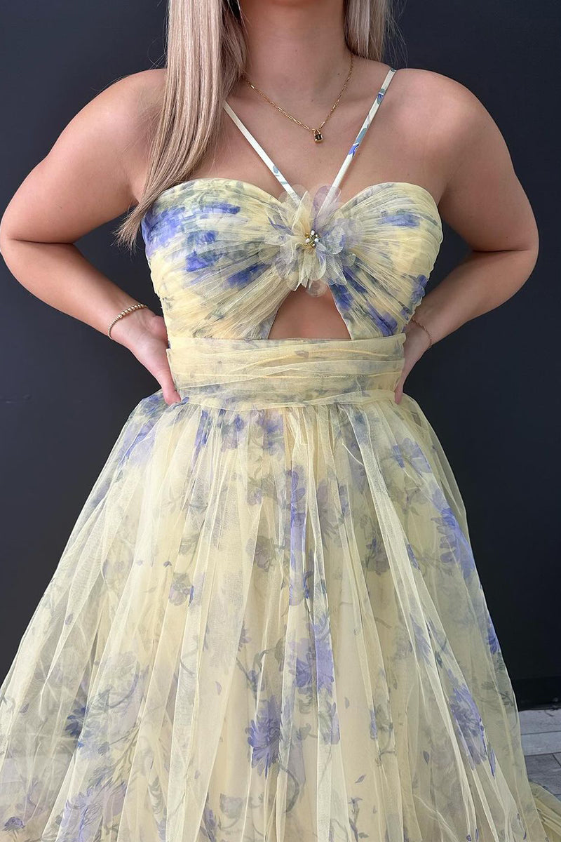 A-Line Halter Keyhole Floral Printed Long Prom Dresses AB4030503 ...