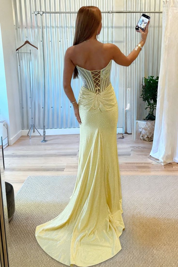Mermaid Scoop Neck Hot Fix Satin Prom Dress with Slit AB16122805 ...