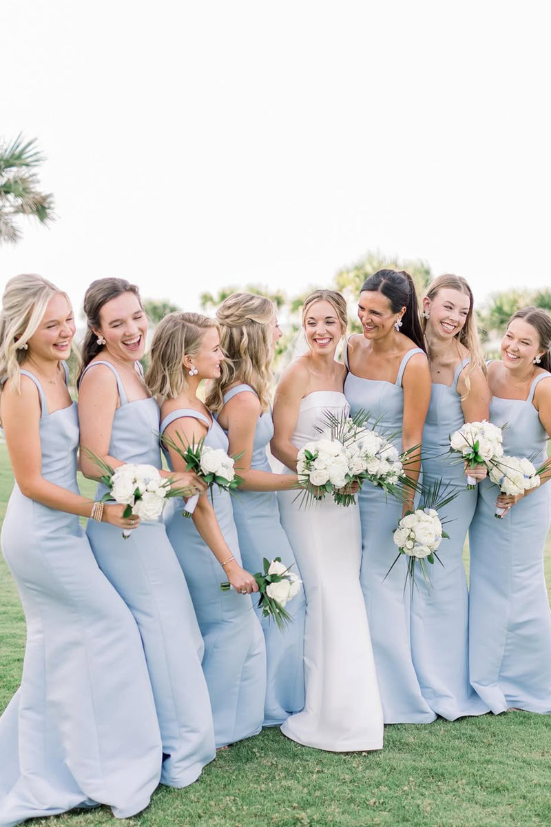 Simple Mermaid Light Blue Satin Bridesmaid Dresses AB25092908 – Anniebride
