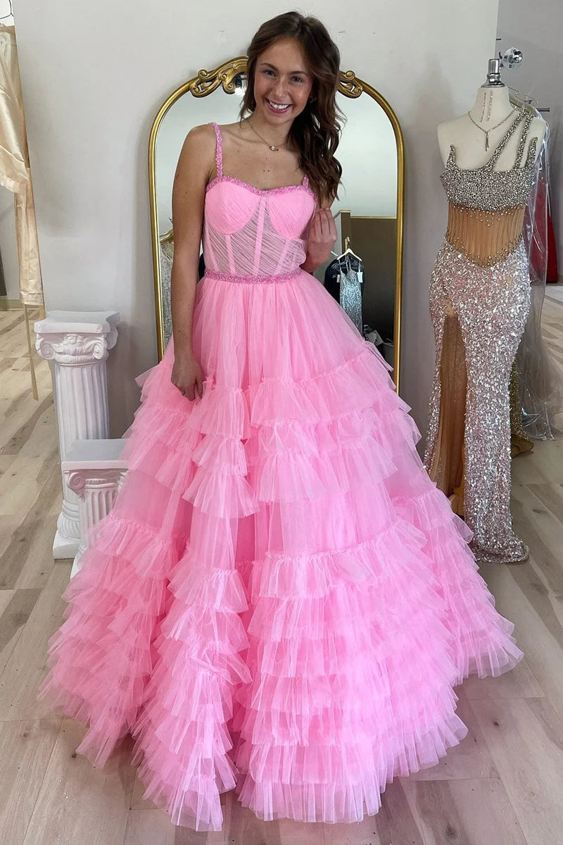 Cute Ball Gown Sweetheart Lavender Tulle Long Prom Dresses with Beading ...