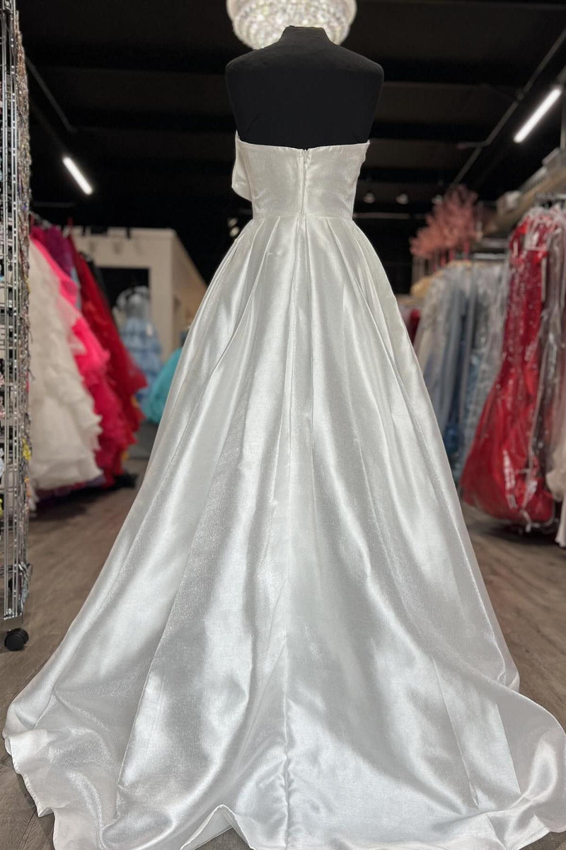 Cute A Line Strapless Pink Satin Prom Dress with Bow – Anniebride