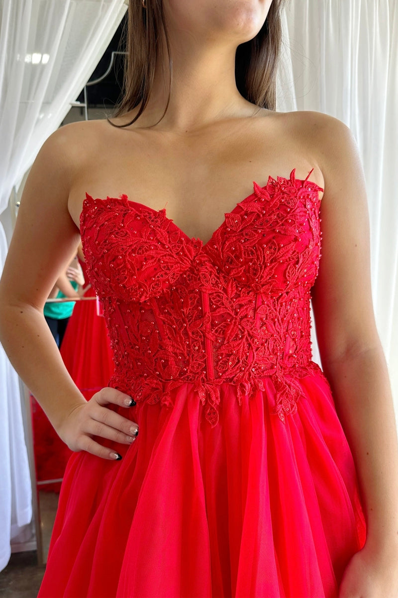 Cute Ball Gown Gown Red Tulle Prom Dresses with Appliques AB121901 ...